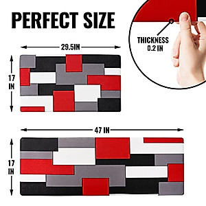 Black,White,Red and Grey Kitchen Rugs and Mats Set 2 Piece Abstract Geometric Art Cushioned Kitchen Rugs Abstract Modern Art Kitchen Mats for Kitchen & Laundry (Geometric Art, 17.5"x29.5"+17.5"x47")