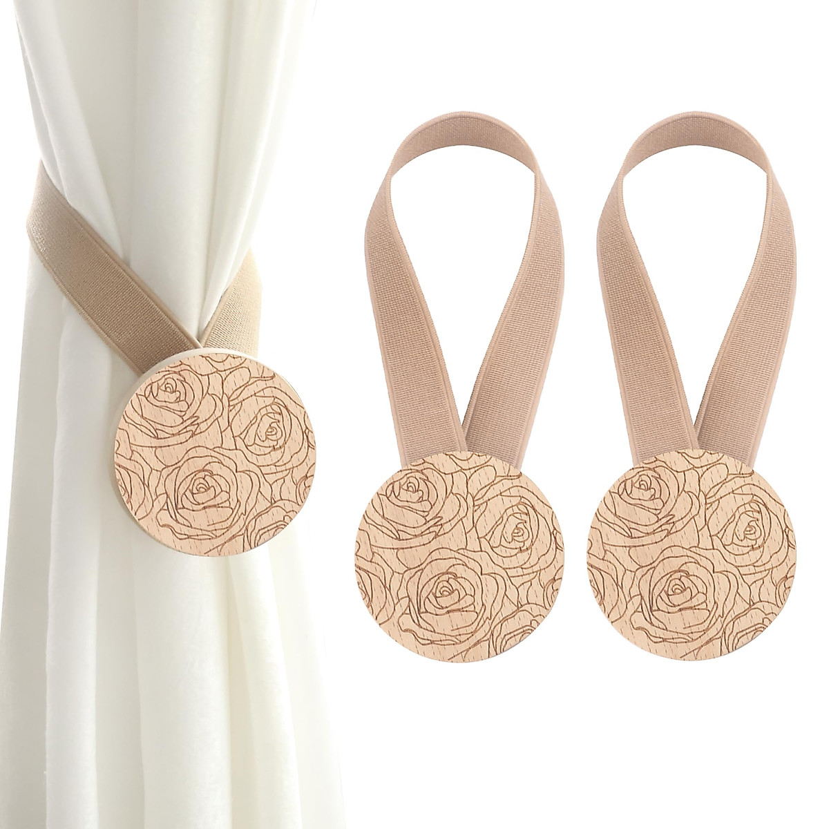 OCIOLI 2 Pack Magnetic Curtain Tiebacks, Rose Curtain Holdbacks Curtain Tiebacks Curtain Ties Magnetic Tie Backs Curtain Pull Backs Curtain Tie Backs for Curtains