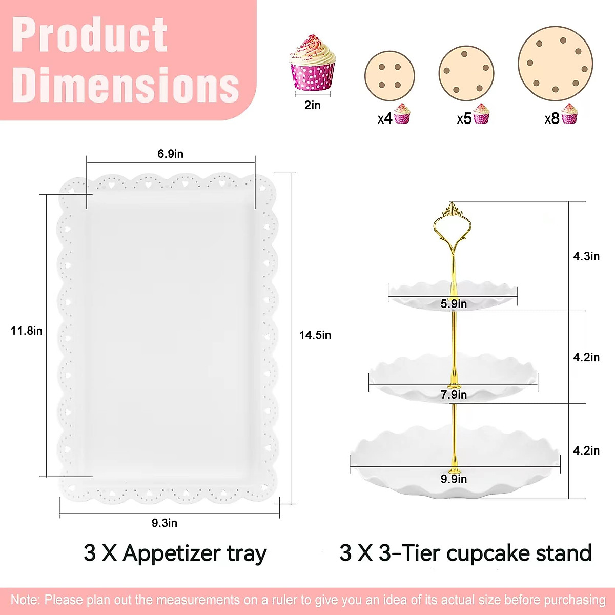 6 Pieces Cupcake Stand Set Cake Stands for Dessert Table Display Cup Cake Tier Stand Set with 3 Piece 3-Tier Cupcake Holder and 3 Pieces Appetizer Trays for Wedding Baby Shower Birthday Tea Party