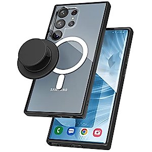 Encased Clear Case Designed for Samsung Galaxy S23 Ultra Magnetic Case with Removeable Phone Holder Grip/Kickstand - Compatible with MagSafe Charging & Accessories