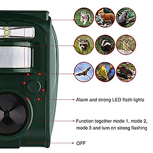 Solar Ultrasonic Animal Repeller, Cat Repellent, Motion Detection, Siren and Flash Repel. Dog, Squirrel, Deer, Raccoon, Skunk, Rabbit, Fox, etc