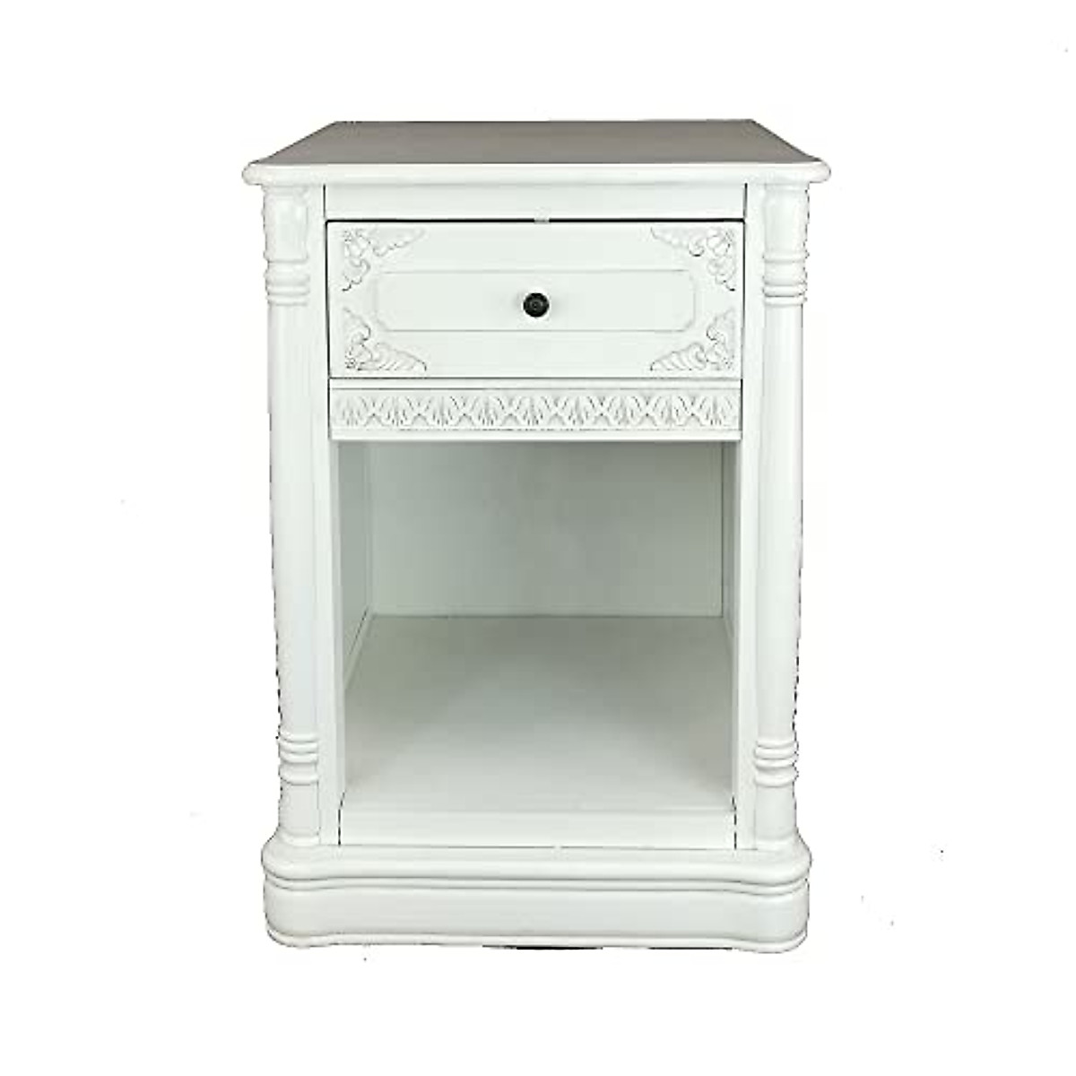 Benjara Kai 26 Inch Wood Accent Chest, 1 Drawer, Open Space, Carved Design, White