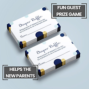 Navy and Gold Diaper Raffle Tickets, Boys Baby Shower Games for Prizes, Baby Shower Diaper Raffle Invitation Insert Cards, 25 Pack