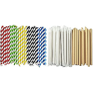ALINK 50 Striped Paper Boba Straws + 50 Wrapped Paper Boba Straws