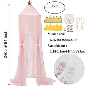 Bed Canopy for Girls - Princess Bed Canopy Mosquito Net Nursery Play Room Decor Dome Premium Yarn Netting Curtains Baby Game Dream Castle, Pink