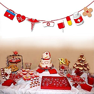 Morndew Doctor Nurse Cap Heart Design Medicine Cabinet Pill Banner for Hospital Rn Theme Party Medical School Graduation Party Nurse Day Party Birthday Party Decorations