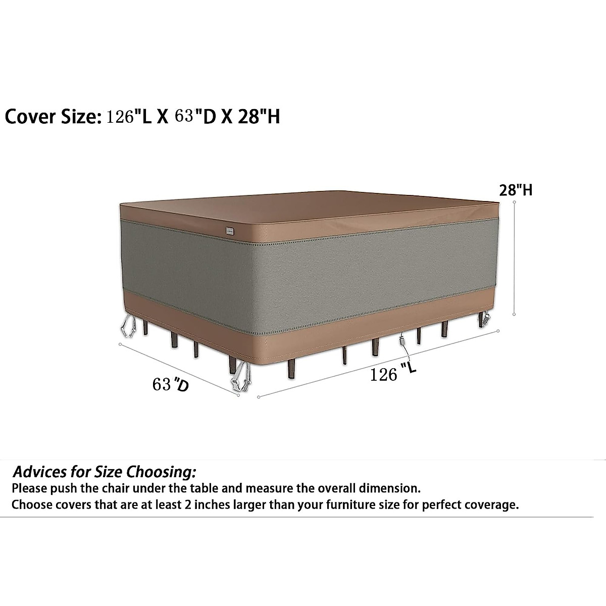 Garden Balsam Waterproof Rectangular Patio Table and Chair Cover Beige 126" L X 63" D X 28" H Outdoor General Purpose Furniture Covers Patio Furniture Set Cover