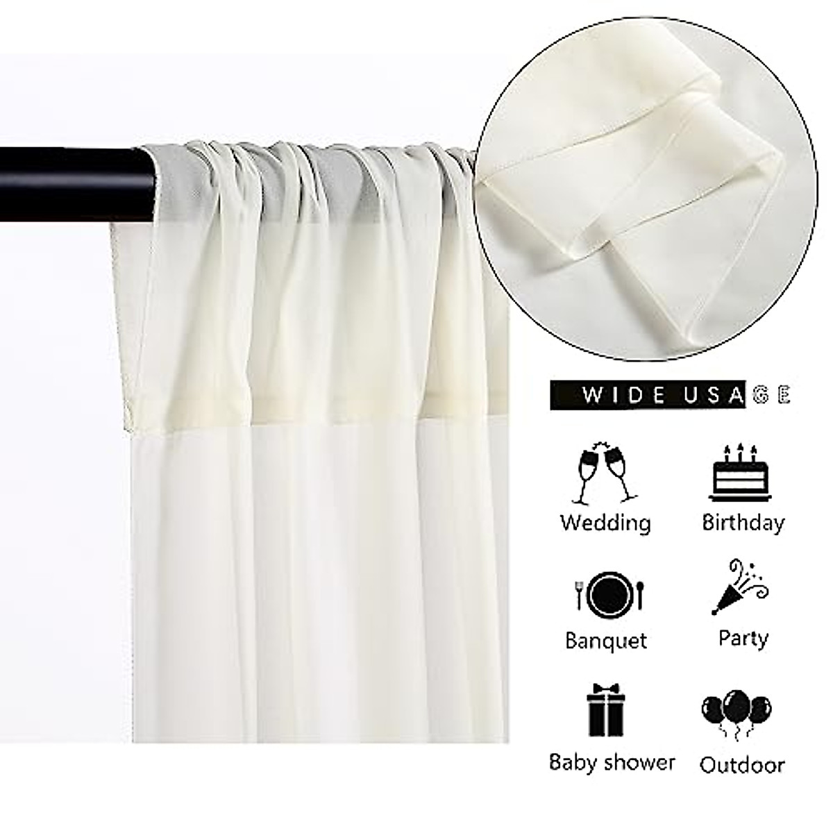 Elegant Ivory Chiffon Backdrop Curtains for Weddings & Events