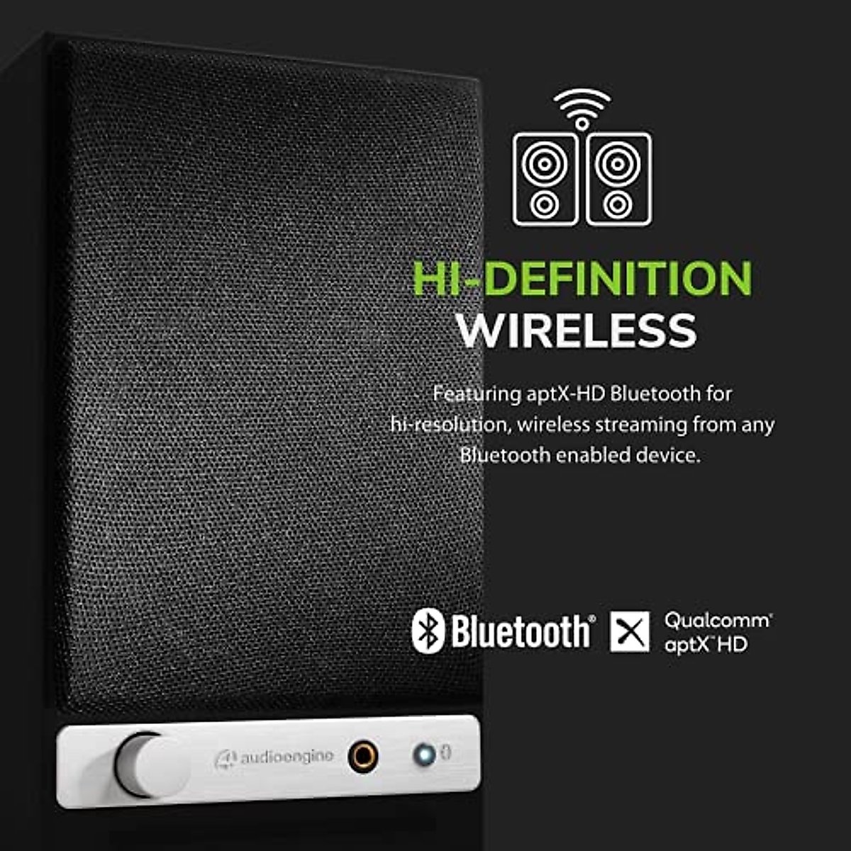 Audioengine HD3 Wireless Speakers with Bluetooth - 60W Powered Computer Speakers for Desktop Monitor and Home Music System with aptX HD Bluetooth, AUX, USB, RCA, 24-bit DAC (Black, Pair)