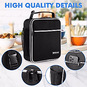 Lunch Box Insulated Lunch Bag - Durable Small Lunch Bag Reusable Adults Tote Bag Lunch Box for Adult Men Women (Black with White)
