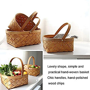 Jteyult Handmade Rattan Storage Container Storage Basket Wooden Storage Basket with Handle Storage Container