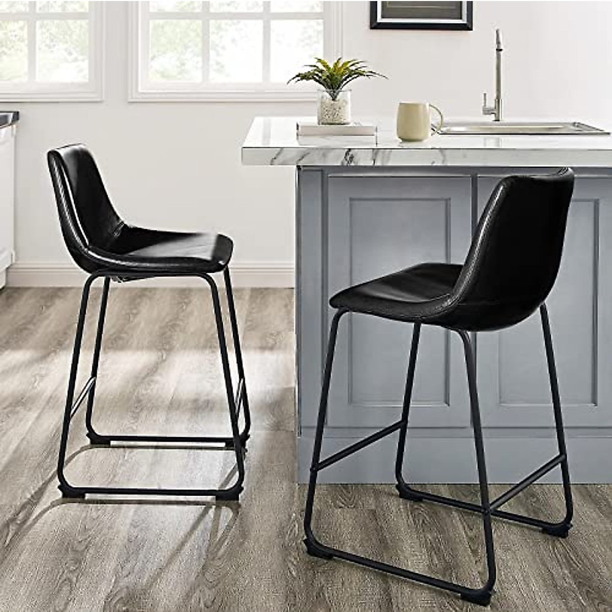 LEMBERI 26 inch Bar Stools Set of 2, Modern Counter Height Bar Stools, Faux Leather Barstool with Back and Metal Leg, Armless Dining Chairs for Kitchen Island Pub Living Room (26, Black)