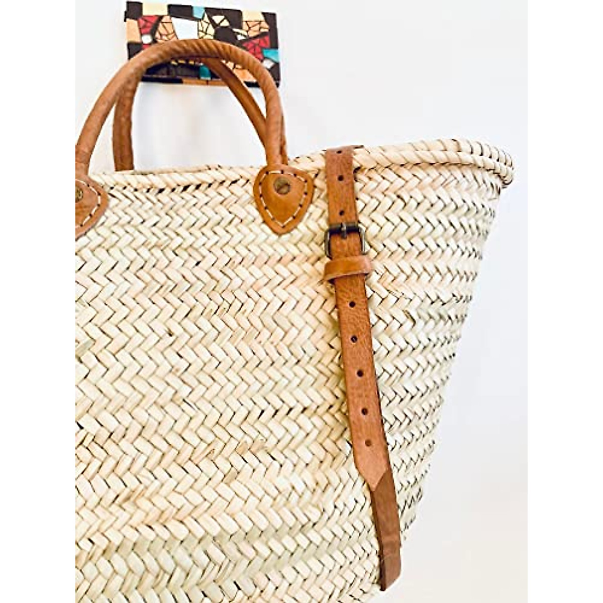Palm Leaf Taza Backpack , Straw Bag Made, Shopping and Picnic Baskets, Traditional Moroccan Bag, Leather Made Bags, Handcrafted Bag, Beach Bag. (Brown)