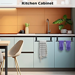 4PCS Cabinet Door Towel Bar, 9 Inch Long Dishwashing Towel Rack, Stainless Steel Towel Holder, Over The Door Hand Towel Hanger for Kitchen Bathroom Cupboard (Black)