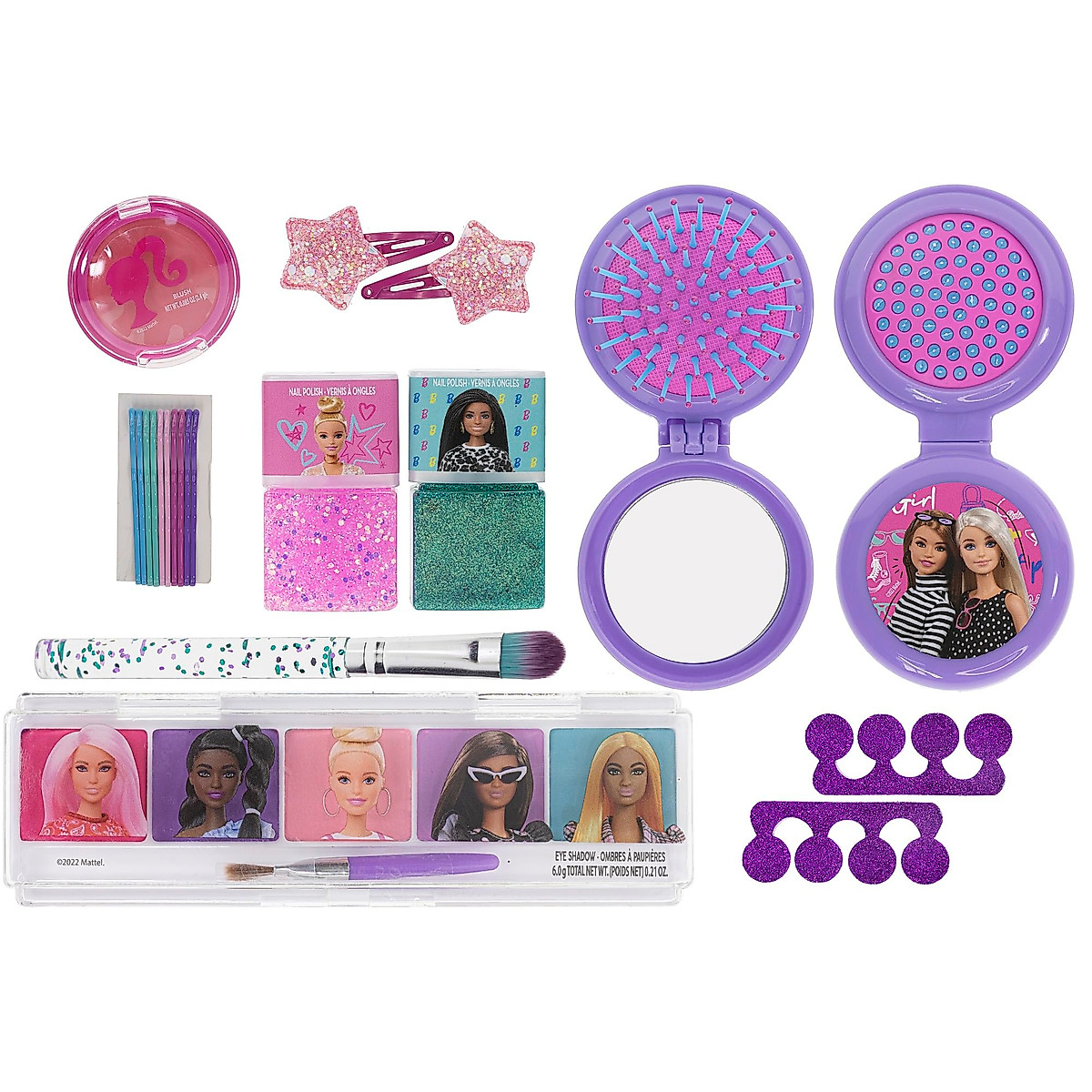 Barbie - Townley Girl- 11 Pcs Makeup Filled Sling Chain Bag with Peel- Off Nail Polish, Eyeshadow, Hair Accessories, Body Glitter & More| Makeup Kit for Kids & Girls| Ages 3, BB0137GB