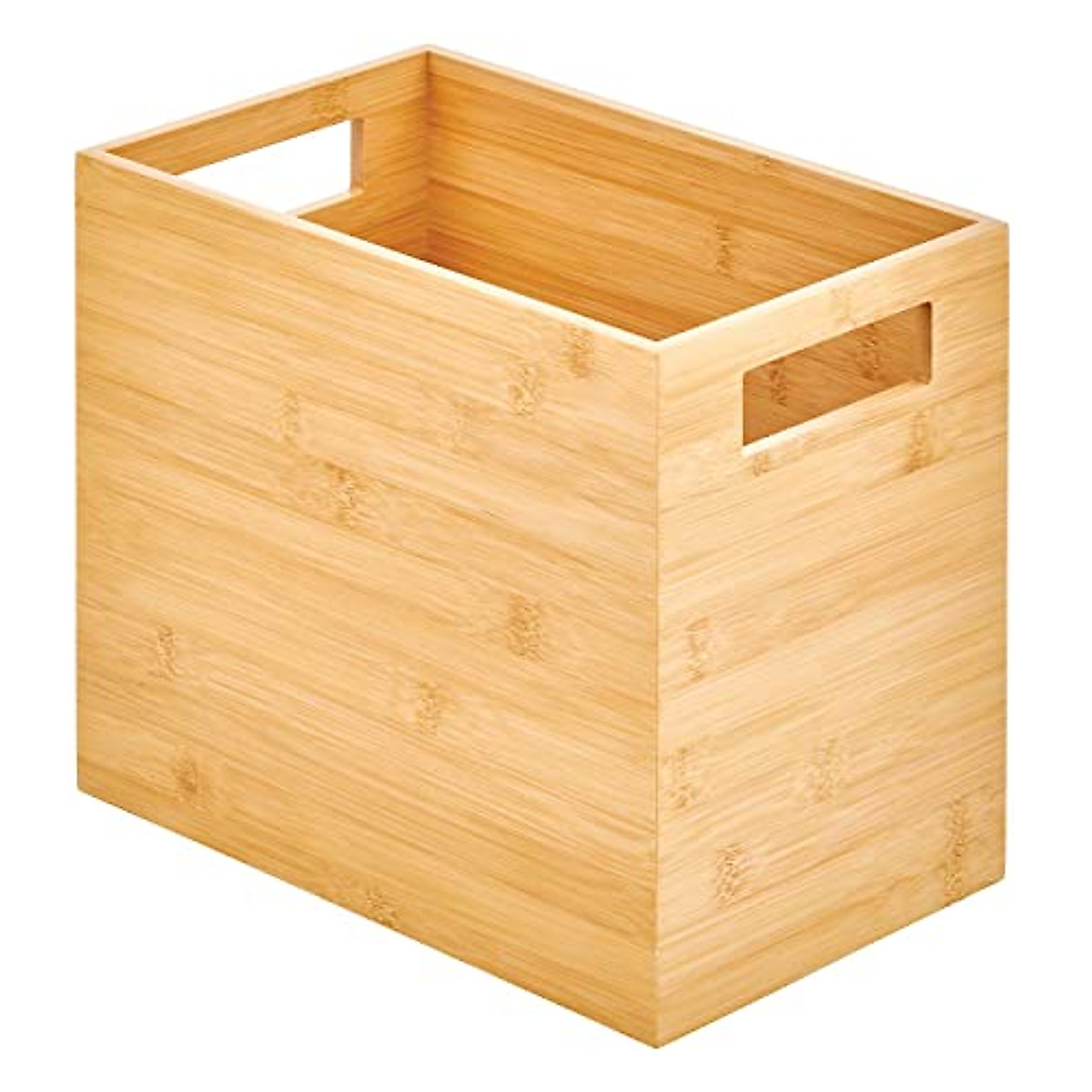 mDesign Rectangular Trash Can Wastebasket, Garbage Container Bin - Built-in Handles - for Bathrooms, Powder Rooms, Kitchens, Home Offices - Natural Bamboo Wood