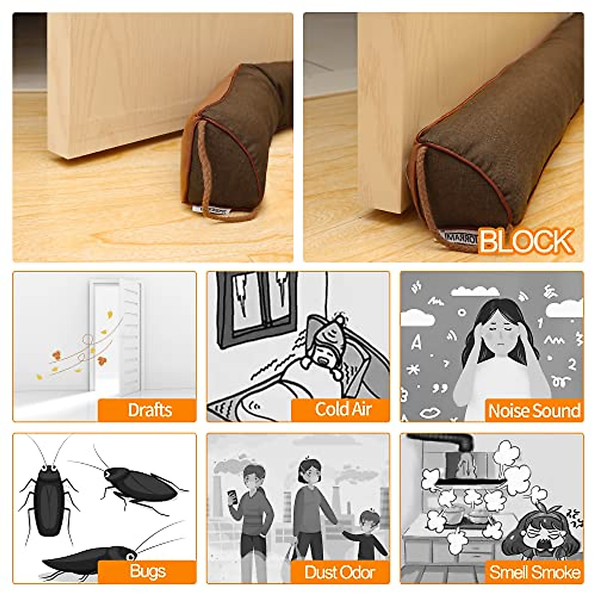 TORRAMI 30" Door Draft Stopper Under Bottom Insulation Noise Air Stopper 2.09LB,Sound Proof Draft Guard Seal for Doors and Windows - Triangle Coffee