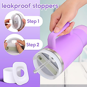 Mity rain 6PCS Cup Accessories Set for Stanley Cup 30oz 40oz tumbler with handle, Including Silicone Straw Topper Cover Cap and Boot, Spill Proof Stopper, Handle Charm, Initials Sticker (Letter M)