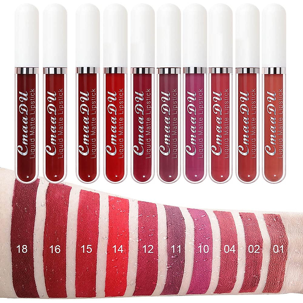 evpct CmaaDU 10Pcs Liquid Matte Matt Lipstick Set for Black Women, Dark Deep Bright Ruby Sexy Brick Mauve Plum Red Violet Purple Matte Lipstick Long Lasting Lipstick 24 hour Waterproof Lip Gloss Matte