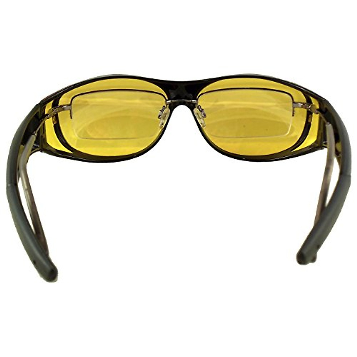 Ideal Eyewear Night Driving Wear Over Glasses Yellow Lens Fit Over Glasses (Black Frame with case, Large)