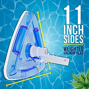 U.S. Pool Supply Weighted Transparent Triangular Pool Vacuum Head with Swivel Hose Connection and EZ Clip Handle - Connect 1-1/4" or 1-1/2" Hose - Removes Debris, Clean Corners - Safe for Vinyl Pools
