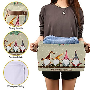 Gougeta Foldable Storage Basket with Handle, Christmas Card with Gnomes Rectangular Canvas Organizer Bins for Home Office Closet Clothes Toys 1 Pack