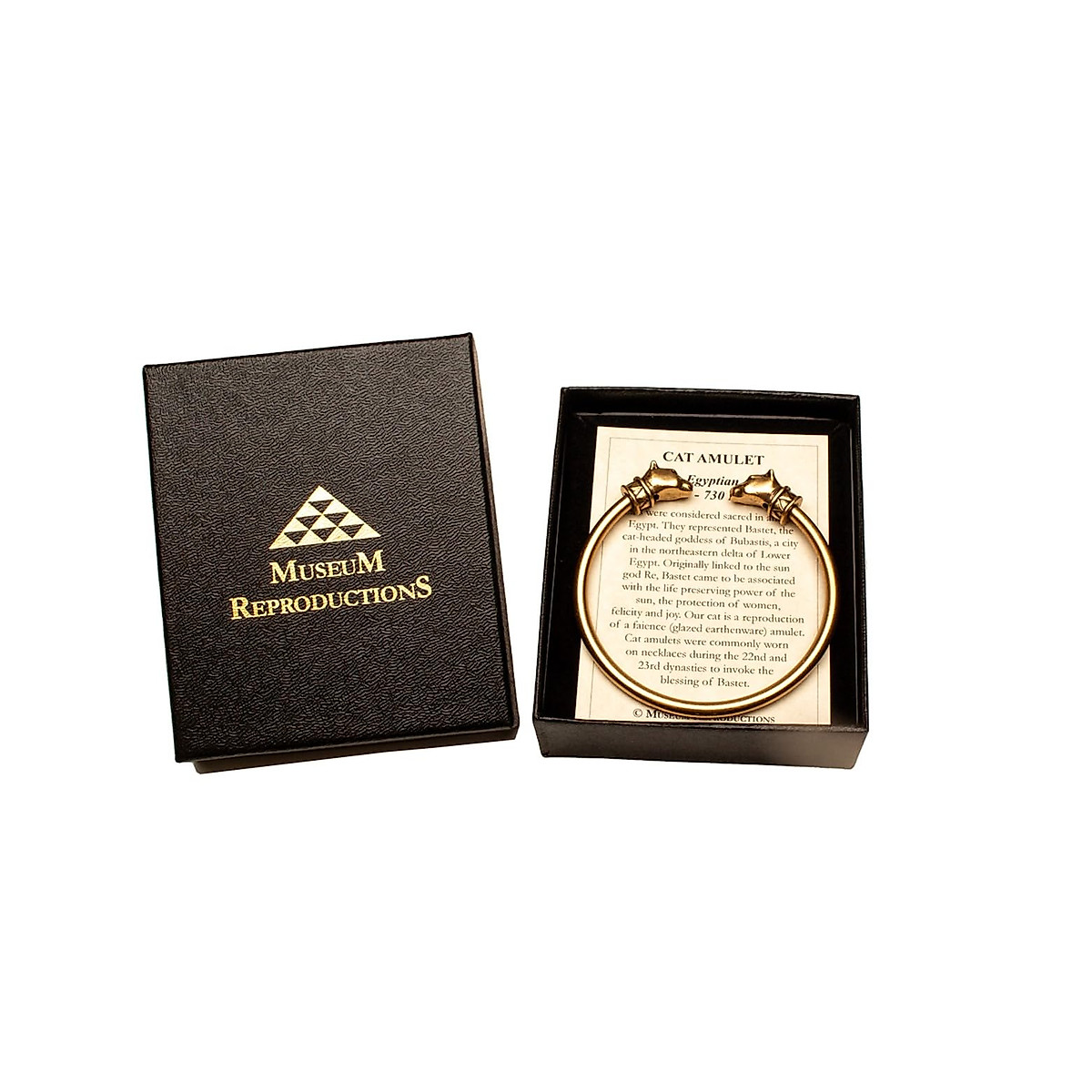 MUSEUM REPRODUCTIONS Egyptian Cat Head Bracelet - Gold Finish