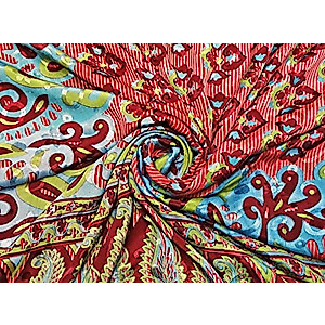 Peegli Women's Vintage Red Floral Saree Indian Crepe Silk Sari 5 Yards DIY Fabric