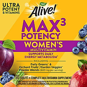 Nature’s Way Alive! Max3 Potency Women’s Multivitamin, High Potency B-Vitamins, 90 Tablets
