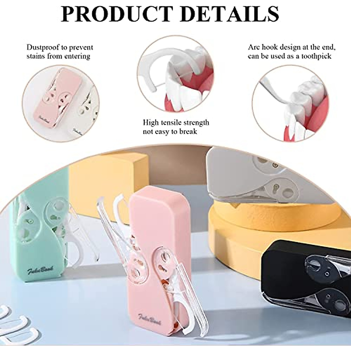 4 Pack Portable Floss Dispenser,Dental Floss Portable Case with 48Pcs Dental Floss, Upgrade Automatic Floss Organizer for Family Hotel Travel