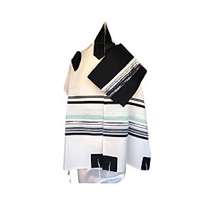 MichelleJudiaca Mens Tallit Mint Green and Black with Stripes