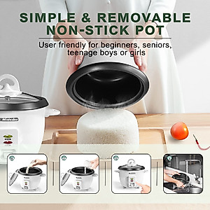 Mishcdea Rice Cooker 10 Cups Uncooked & Food Steamer (20 Cooked), Electric Rice Cooker Fast Cooking With Keep Warm, Removable Non-stick Pot, All-In-One Cooker for Grains, Soups, Oatmeal or Veggies - Black