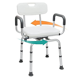 PETKABOO 360 Degree Shower Chair Swivel,Portable Seat with Armrests and Back, Adjustable Height Seat for Bathtub (White1)