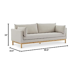 Meridian Furniture 157Beige-S Langham Collection Mid-Century Modern Linen Textured Fabric Upholstered Sofa, Beige Linen Textured Fabric, Natural Finish Wood Base, 89.5" W x 33.5" D x 33" H, Beige