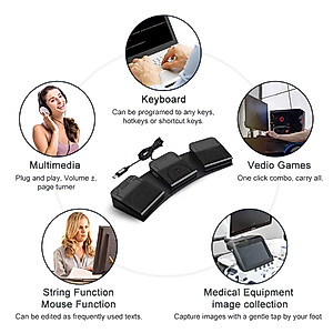 PCsensor USB Foot Pedal PC 3 Key Foot Pedal Customized Foot Switch Programmable Computer Keyboard Mouse for Video Game Control Office Work Sheet Music Page Turner Action Control HID (Photoelectric)
