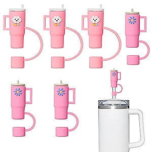 Straw Cover Cap for Stanley Cup, 6pcs Silicone Straw Topper Compatible with Stanley 30&40 Oz Tumbler with Handle and Straw, Drinking Straw Tip Covers for 8-10mm Straw