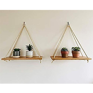 Addikts Hanging Shelves – Set of 2 Floating Wooden Shelves – Natural Oak Triangle Shelf – Indoor Plant Shelf – Unique Wall Décor for Bedroom, Bathroom or Kitchen – Minimalist and Modern Design
