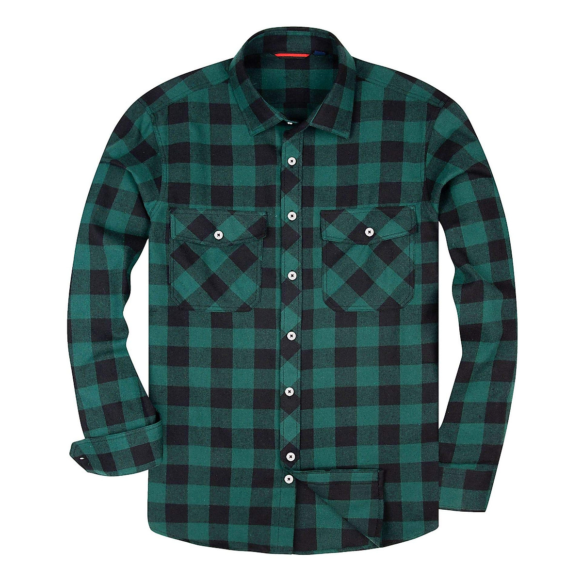 Alimens & Gentle Men's Button Down Regular Fit Long Sleeve Plaid Flannel Casual Shirts - Color: Green, Size: Large