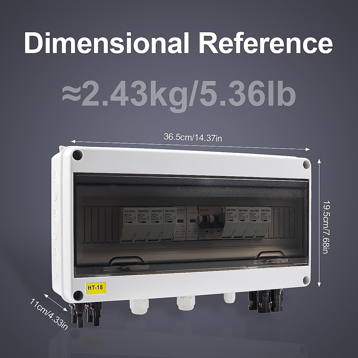 OELFFOW DC1000V 32A PV Combiner Box with 15A Rated Current Fuse, 63A Circuit Breaker, 20kA Surge Protective Device for Solar Panel System, IP65 Waterproof 4 String Grey Junction Box 4 in 1 Out