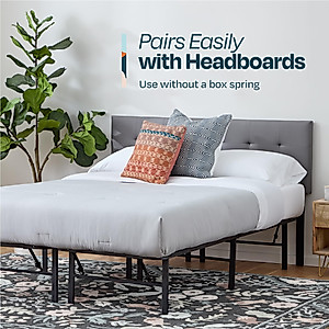 Linenspa 8” Memory Foam and Innerspring Hybrid Mattress + 14” Black Metal Platform Bedframe – Full Mattress + Metal Folding Full Bedframe