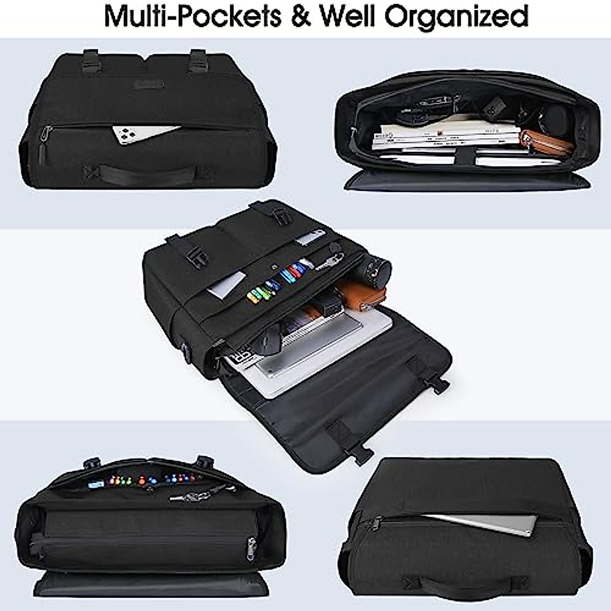 Laptop Bag 15.6 Inch Laptop Messenger Bag Waterproof Laptop Briefcase for Men Women Large Lightweight Shoulder Bag Computer Bag for Work Business Travel College, Black