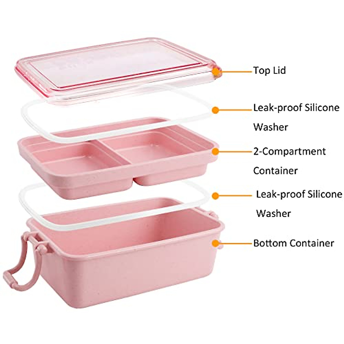 Yesland 3 Packs Bento Box, Wheat Straw 3-In-1 Compartment Japanese Lunch Box with Spoon and Fork, 2 Tier Stackable Lunch Containers for Kids and Adults (Beige, Pink & Green, 950Ml)