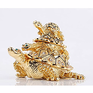 SEVENBEES Golden Sea Turtles Figurines Jewerly Trinket Boxes Hinged for Home Decor