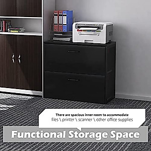TOPSKY 2 Drawers Wood Lateral File Cabinet for Letter Size/A4/Legal File Full Extension Soft Close Concealed Slide (Black)