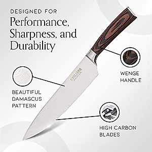 3-Piece Knives Set for Kitchen, Stainless Laser-Etched Damascus Knife Set With Professional Chef Knife, Santoku Knife, & Paring Knife, Kitchen Knifes In Luxury Wooden Box, Gifts for Chefs - Breliser