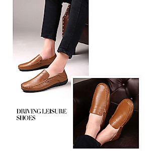 Lapens Men's Driving Shoes Premium Genuine Leather Fashion Slipper Casual Slip On Fashion Sneakers Breathable Mules Sandals Loafers Shoes LPMLFS1588-RB45 Red/Brown