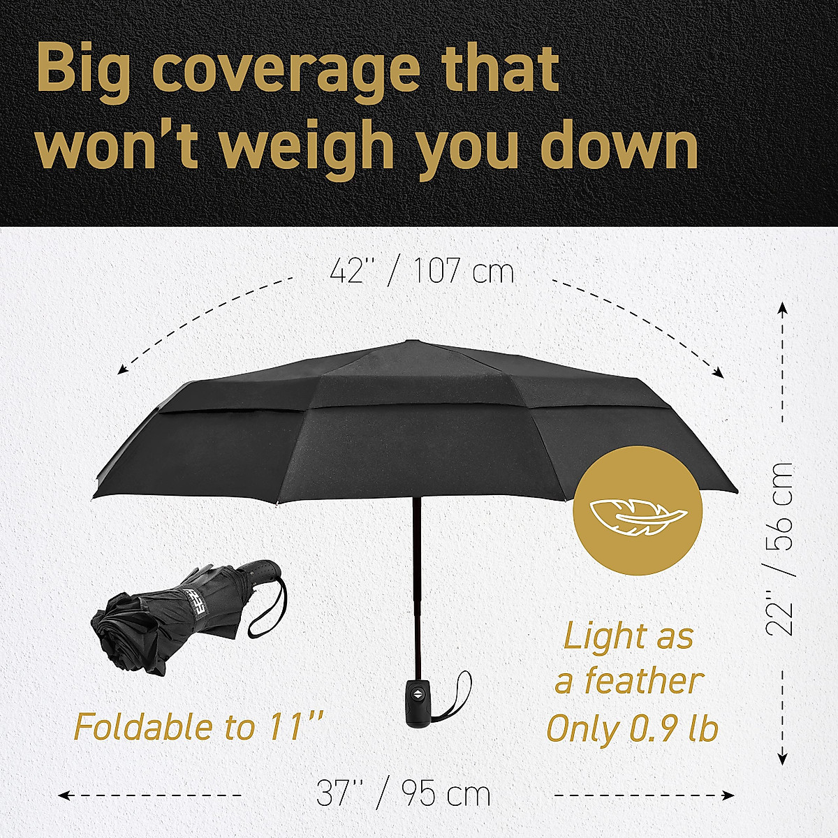 ﻿EEZ-Y Travel Umbrellas for Rain - Wind Resistant w/Open Close Button - Black