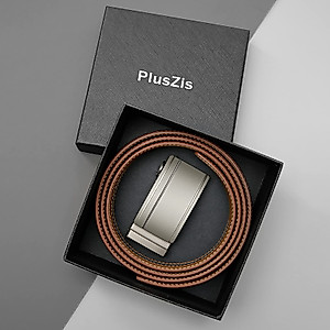 PlusZis 28"-68" Men's Leather Ratchet Dress Belt Big And Tall With Automatic Buckle