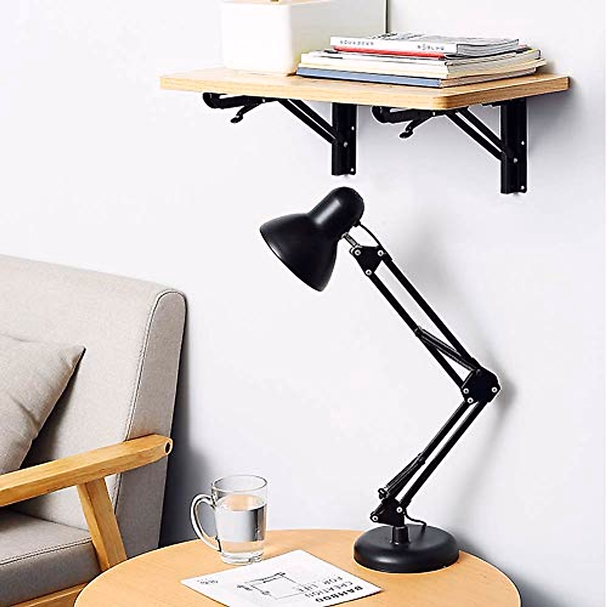 Stylish Simplicity Shelf Wall Mounted Floating Rack Table Laptop Stand Desk Iron Art Solid Wood Foldable Smooth Stainless Steel Bearing Strong,2 Colours,4 Sizes, PIBM, Black,