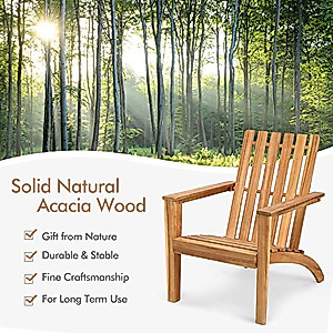 Tangkula Adirondack Chair Acacia Wood Outdoor Armchairs, Weather Resistant for Patio Garden Backyard Deck Fire Pit, Lawn Porch Furniture & Lawn Seating, Campfire Chair, Adirondack Lounger (2, Natural)